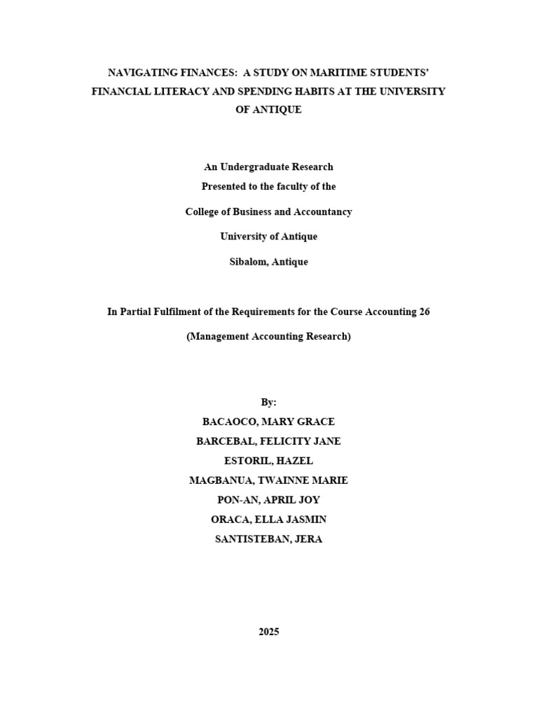 Manuscript For Final Defense (Maritime) | PDF | Self Efficacy | Financial Literacy