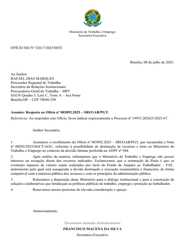Ofício Sei #52617-2025-Mte | PDF