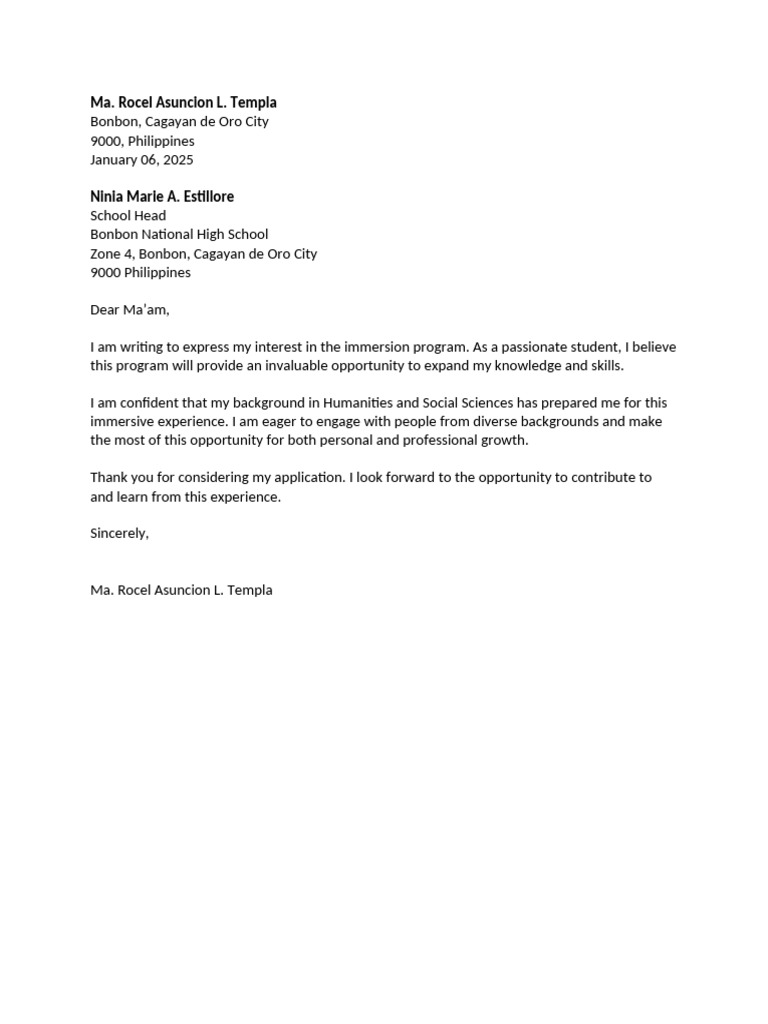 Immersion Letter | PDF