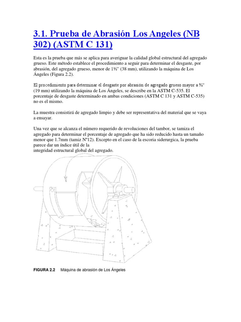 3.1. Prueba de Abrasión Los Angeles (NB 302) (ASTM C 131) | PDF