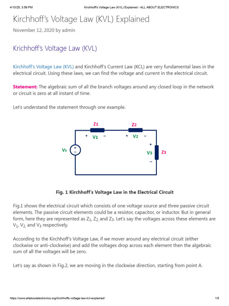 Kirchhoff's Voltage Law (KVL) Explained - ALL ABOUT ELECTRONICS | PDF ...
