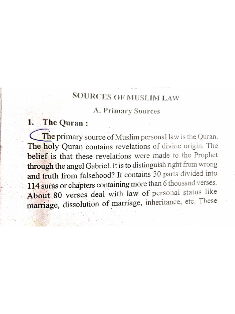 Sources of Muslim Law For Family Law 1 Basically For Ba LLB Students | PDF