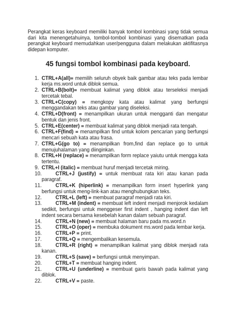 45 Fungsi Tombol Kombinasi Pada Keyboard | PDF