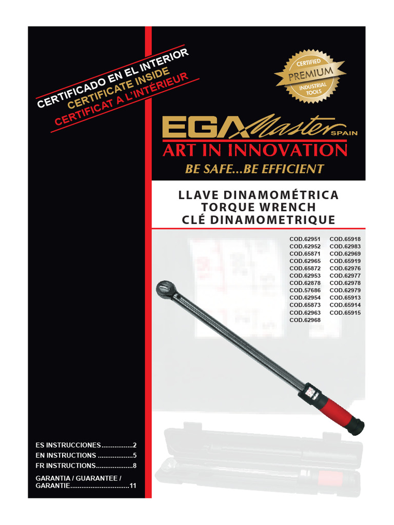 Ega Master Torque Wrench Egatork 62951en Manual | PDF
