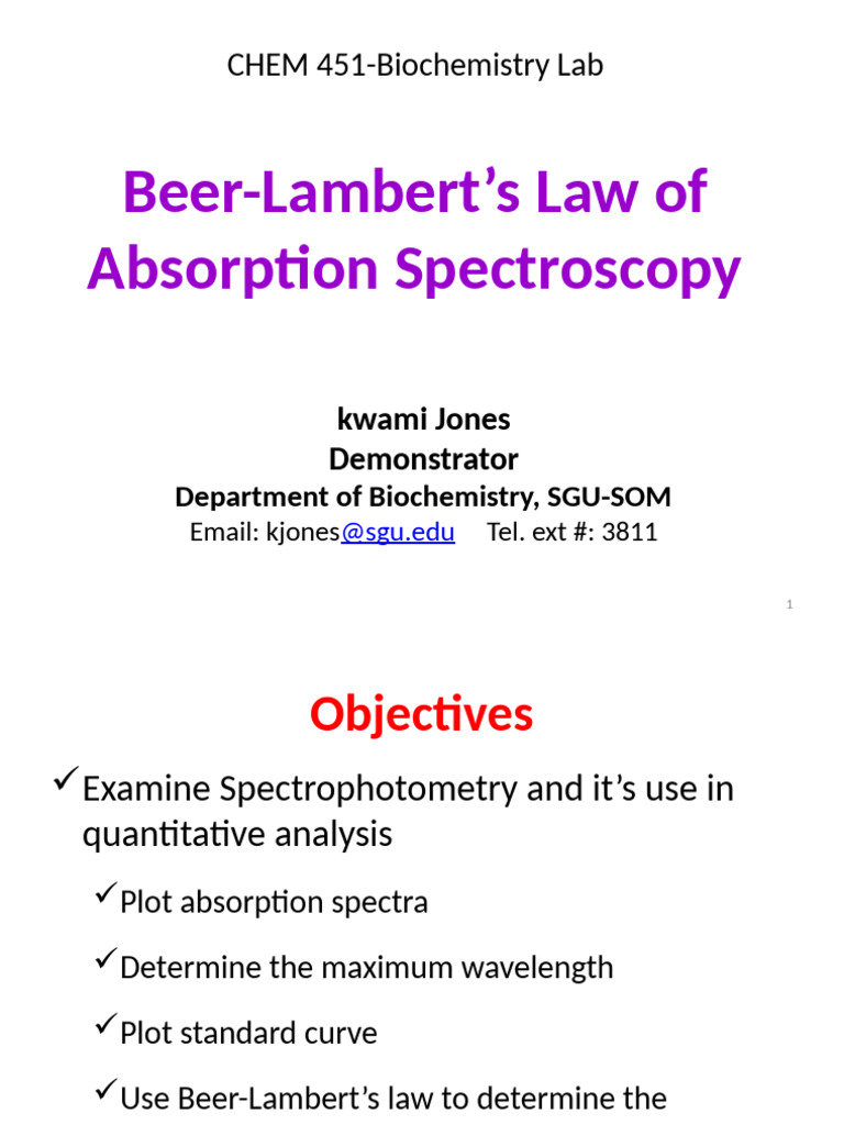 Lab 1 Beer-Lambert Law Edit-1 | PDF | Spectrophotometry | Absorbance