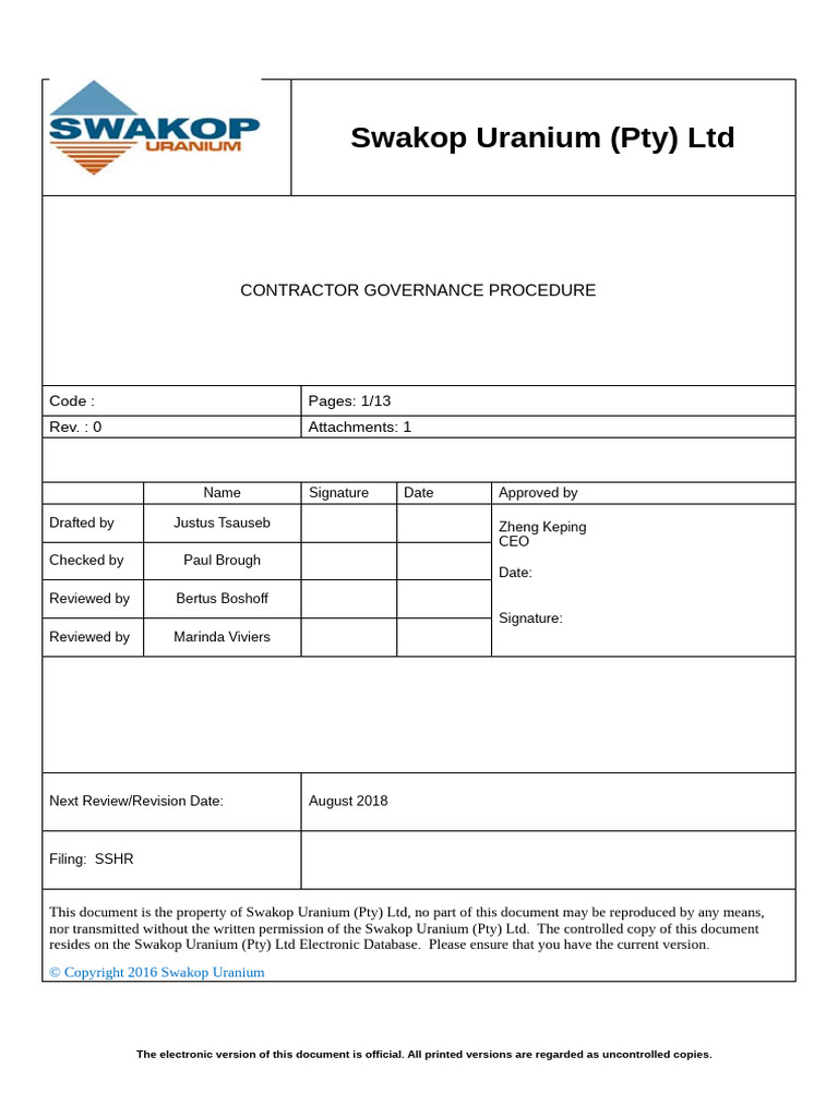 Contractor Governance Procedure | PDF | Waste | Personal Protective ...