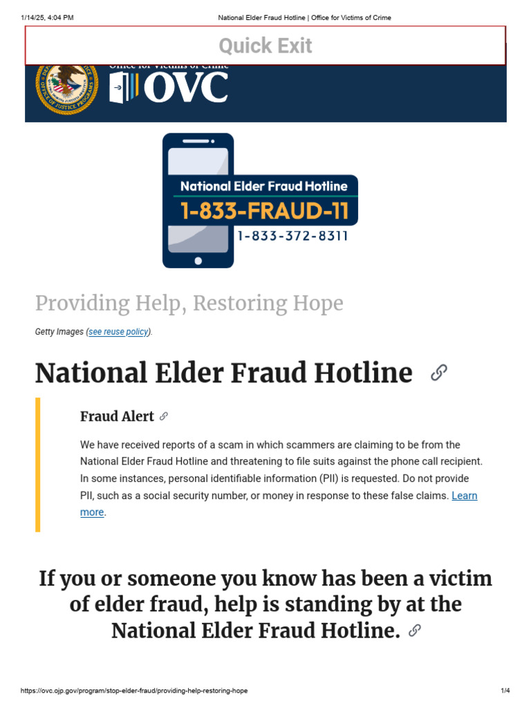 National Elder Fraud Hotline Info | PDF | Fraud | Misconduct