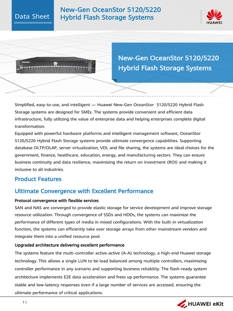 Huawei New Gen OceanStor 5120 and 5220 Hybrid Flash Storage Systems Data Sheet 20240326 | PDF ...