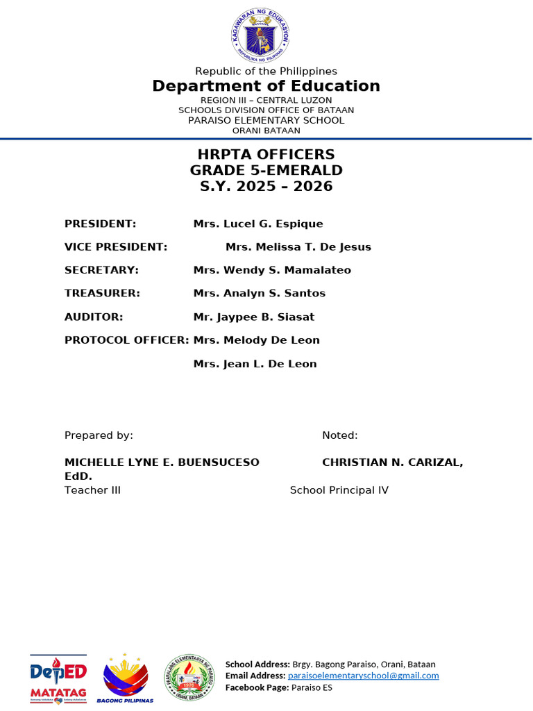 Grade 5 Emerald Hrpta Officers | PDF