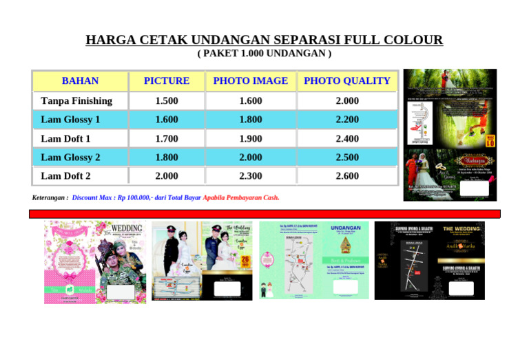 Harga Cetak Undangan Separasi Full Colour + Gambar | PDF