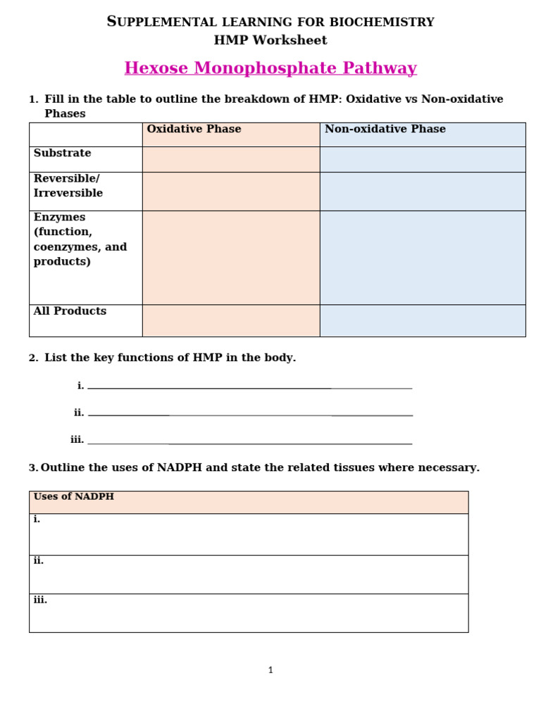 HMP+Worksheet 4 | PDF