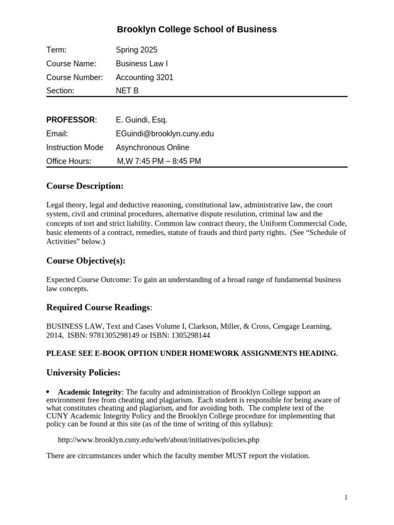 Acct 3201: Business Law I Syllabus | PDF | Breach Of Contract ...