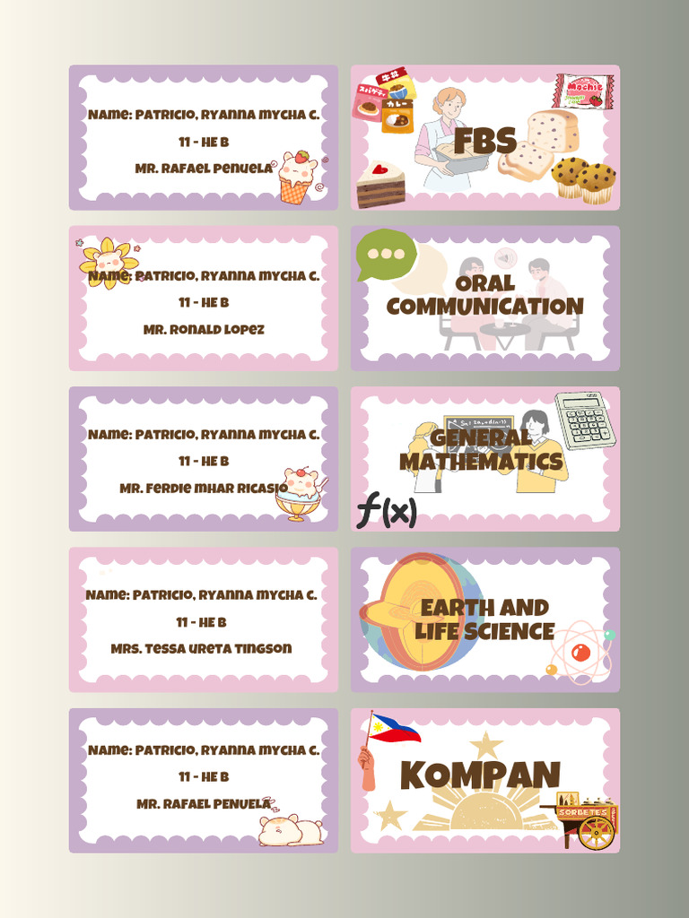 Cream Colorful Cute Name Label A4 Document PDF | PDF