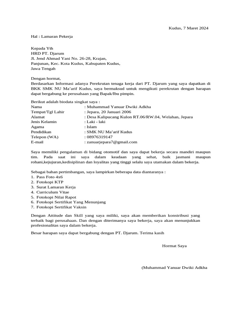 Contoh CV Dan Surat Lamaran | PDF