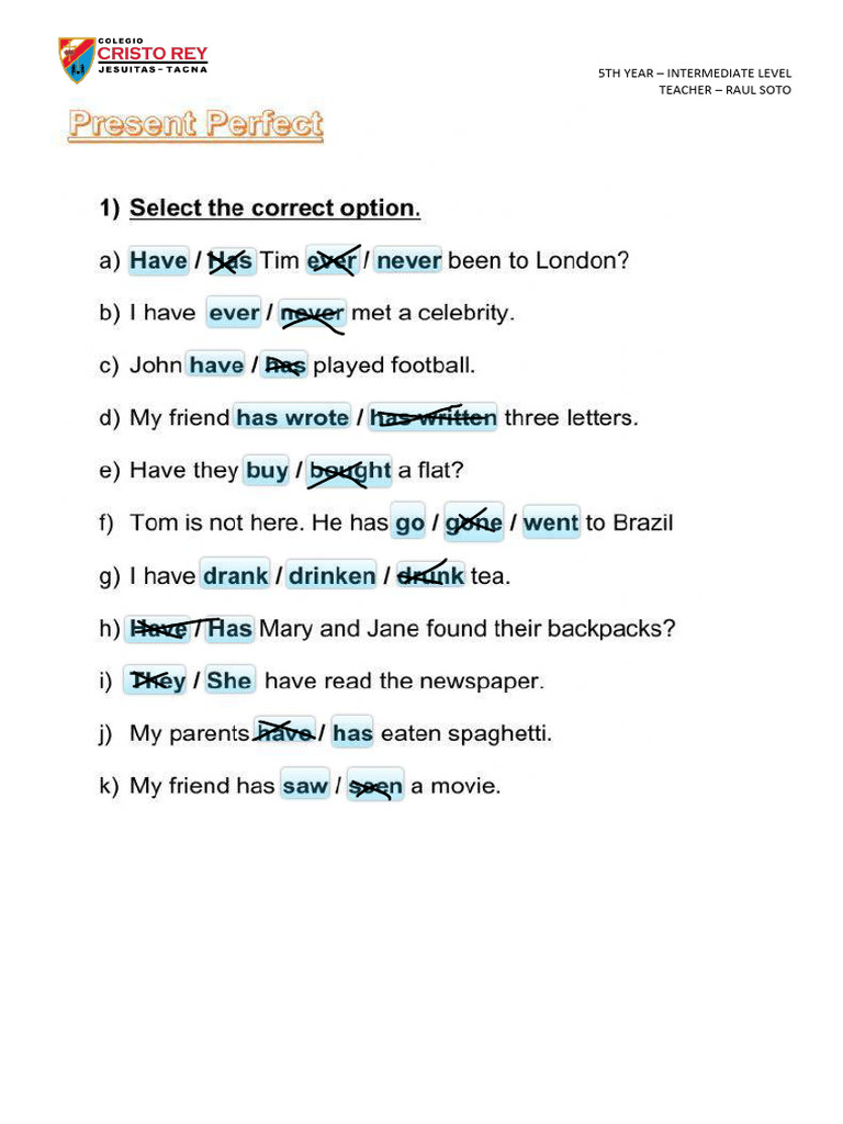 Present Perfect Exercises: Ever & Never | PDF