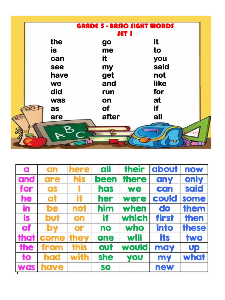 Basic Sight Words | PDF