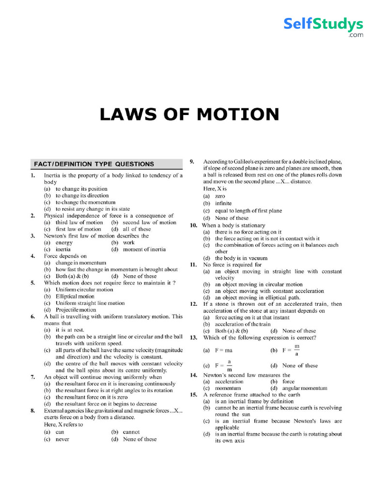Laws of Motion Neet Important Question | PDF