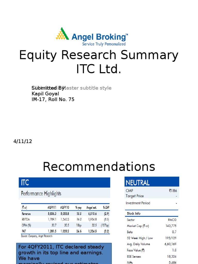Equity Research Summary-ITC | PDF | Revenue | Earnings