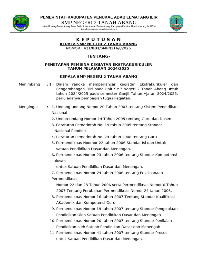 SK Pembina Ekskul Genap 2024 - 2025 | PDF