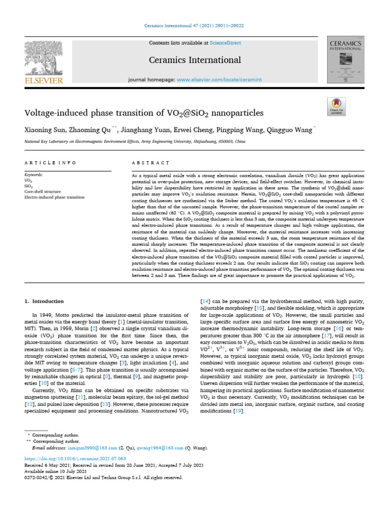 Voltage-Induced Phase Transition of VO2@SiO2 Nanoparticles | PDF | X ...