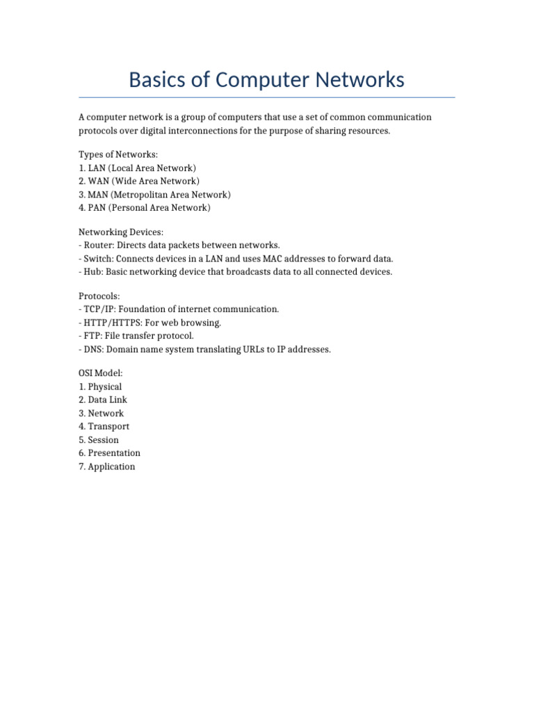 Basics of Computer Networks | PDF