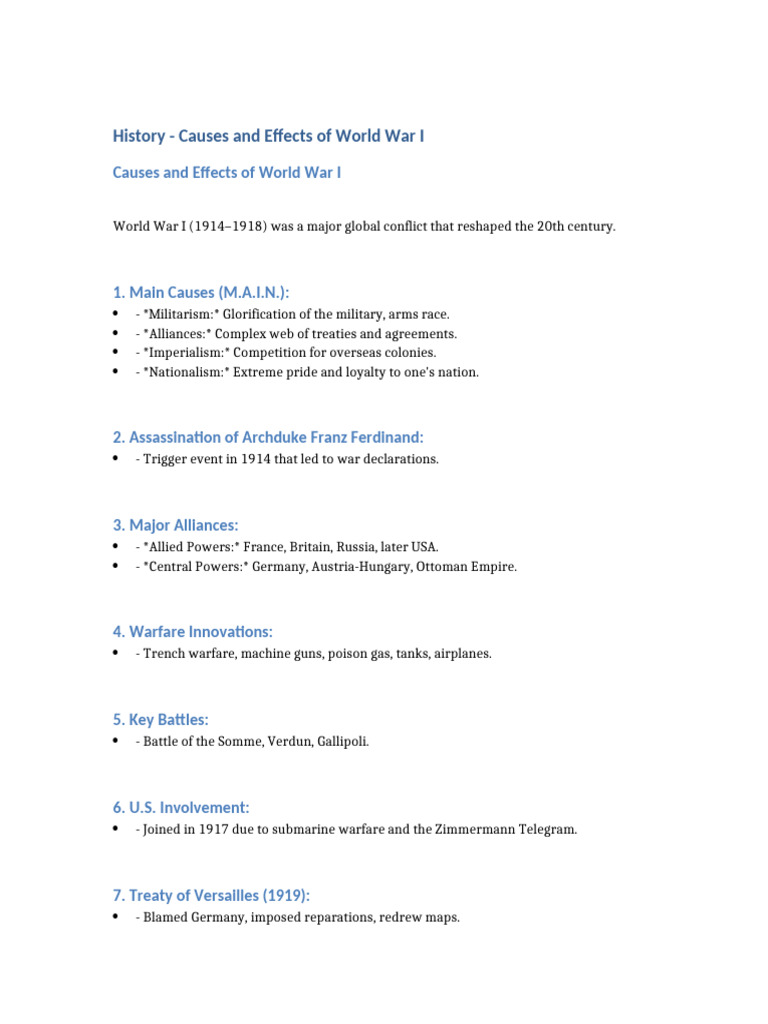 Causes and Effects of WWI Explained | PDF