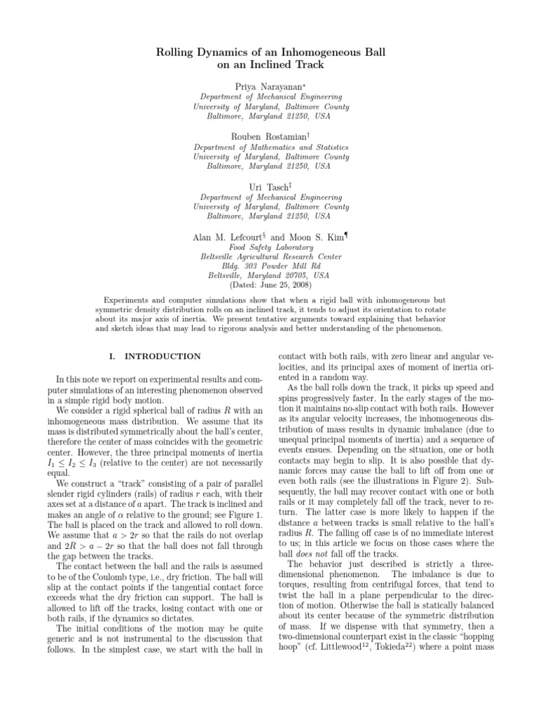 Rolling Dynamics of Inhomogeneous Balls | PDF | Rotation | Equations