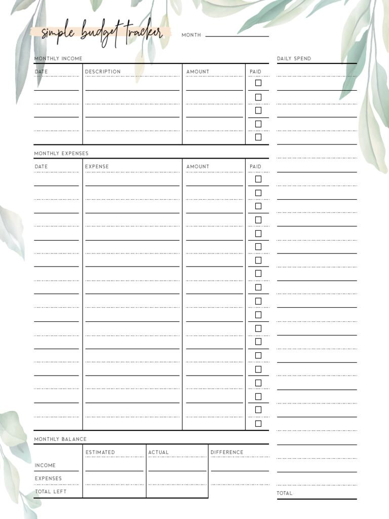 Simple Budget Tracker World of Printables Zwucv6 | PDF