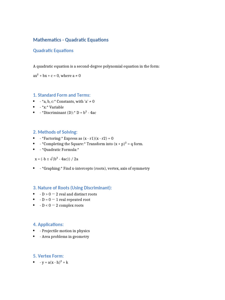Mathematics - Quadratic Equations | PDF