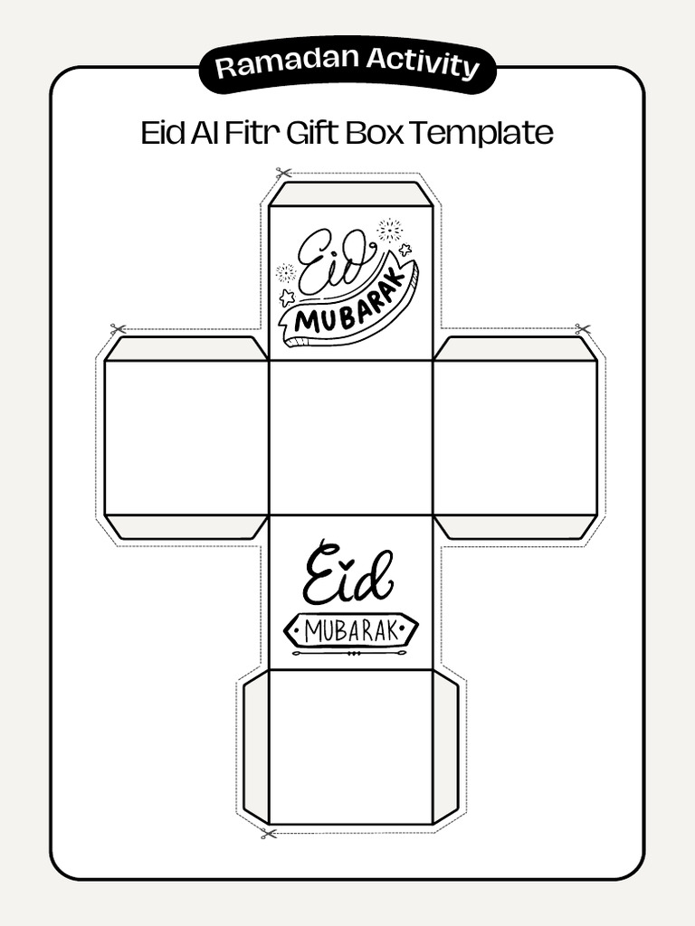 Eid Al Fitr Gift Box Template Worksheet in Black and White Simple Style ...