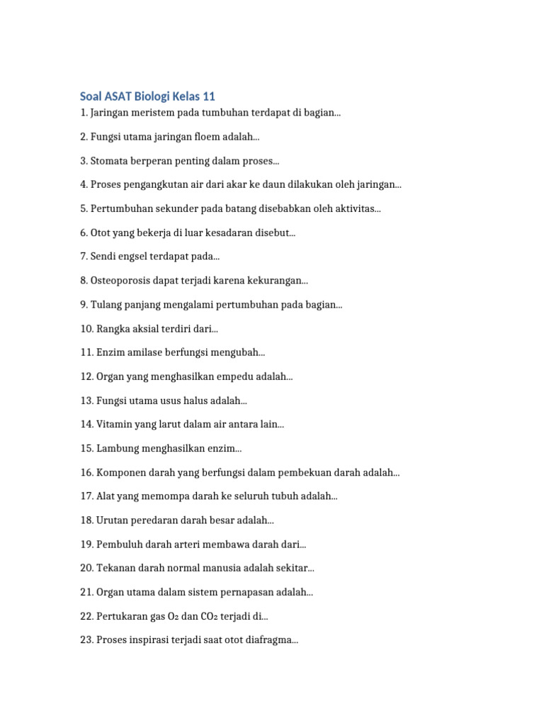 Soal ASAT Biologi Kelas 11 | PDF