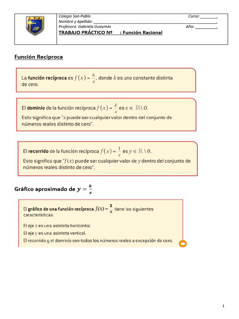 Trabajo Pr-Ctico Funci-N Racional | PDF | Asíntota | Función (Matemáticas)