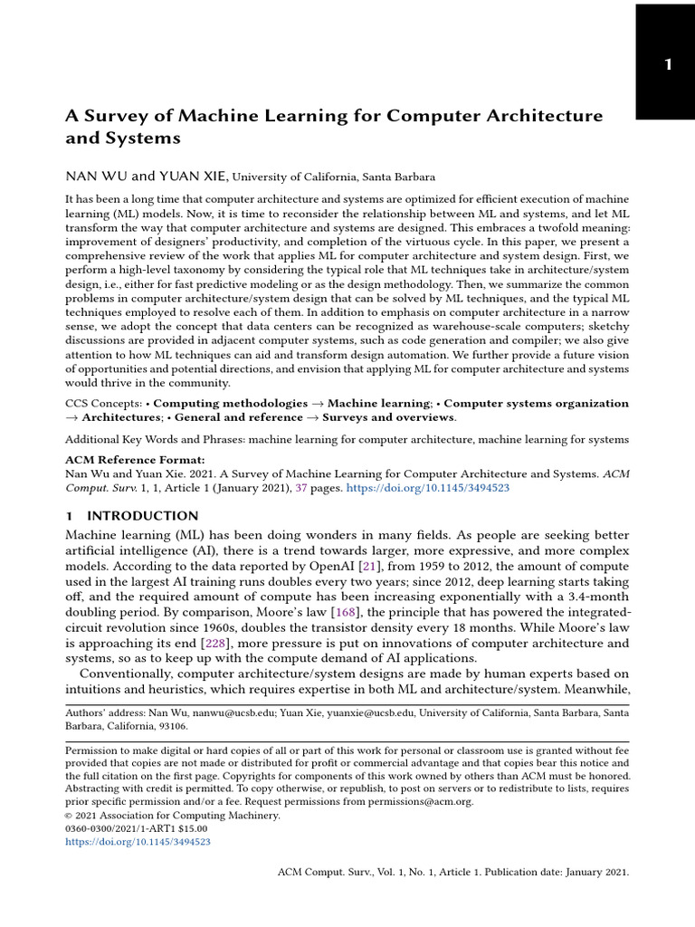 A Survey of Machine Learning For Computer Architecture and Systems | PDF | Support Vector ...
