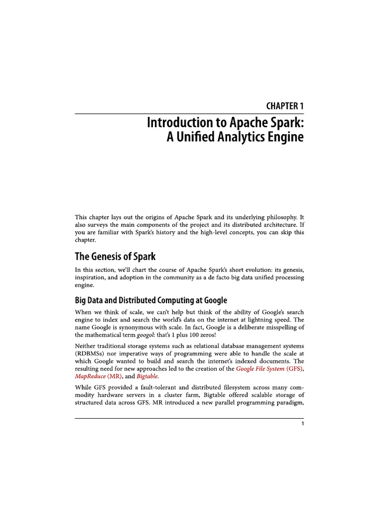 Learning Spark - Chapter 1 | PDF