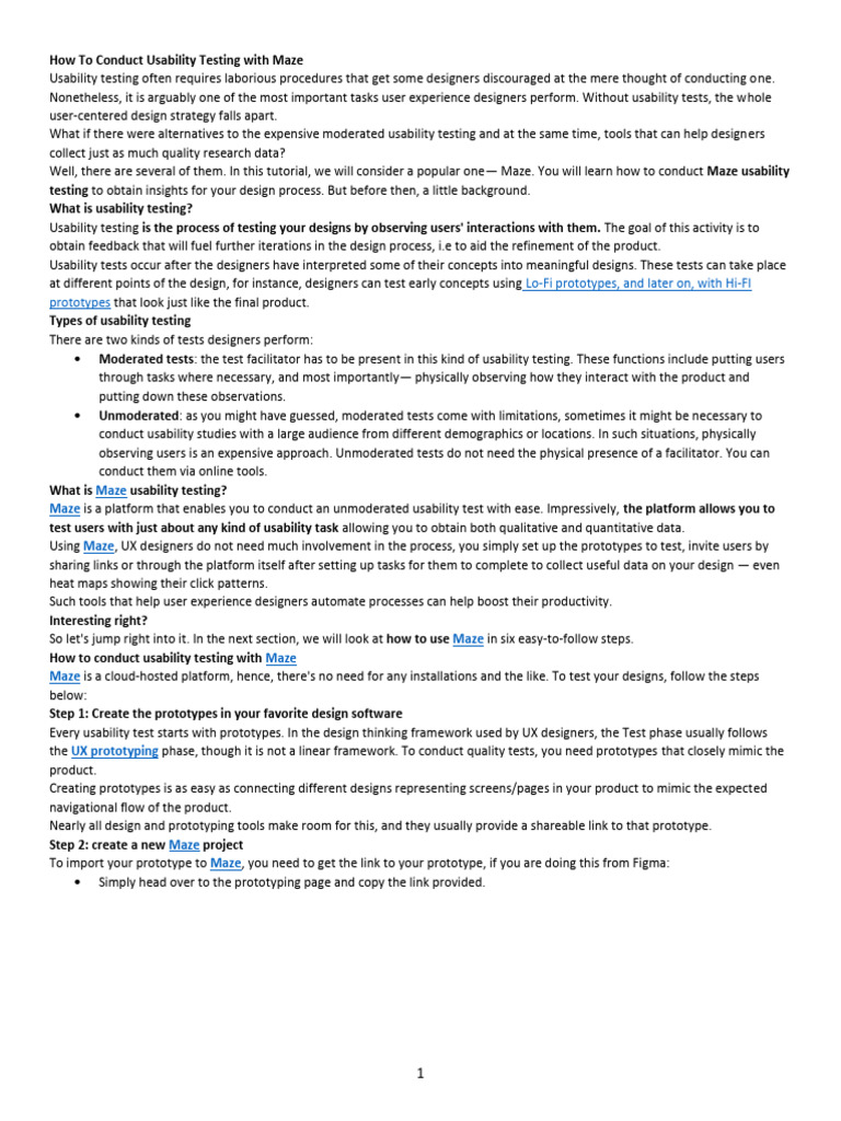 How To Conduct Usability Testing With Maze | PDF | Usability | Design
