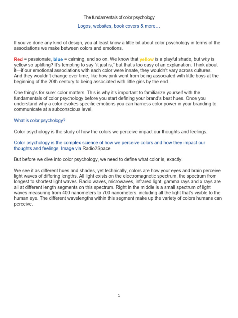 The Fundamentals of Color Psychology | PDF | Color | Electromagnetic ...