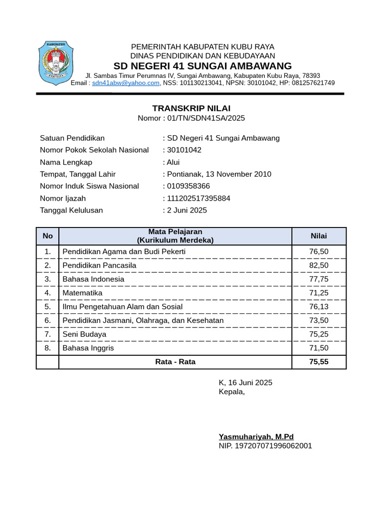 Contoh Transkrip | PDF