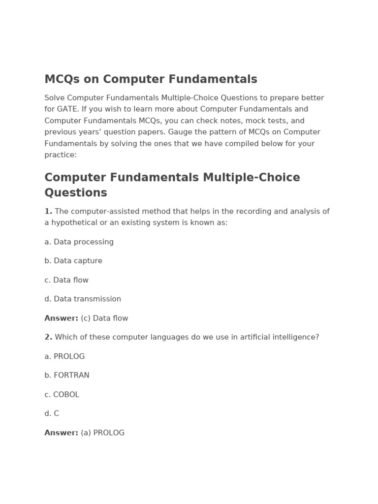 MCQs On Computer Fundamentals | PDF | Computer Program | Programming
