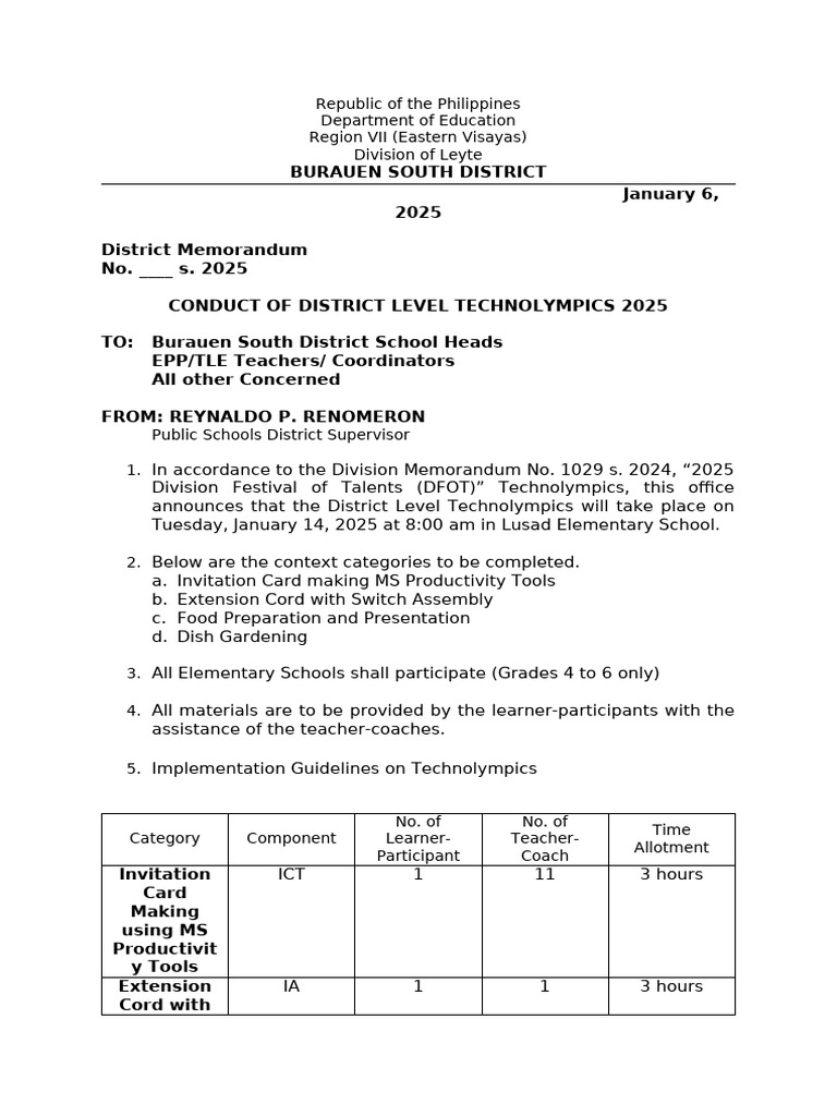 District Memo of Technolympics | PDF | Personal Computers | Manufactured Goods