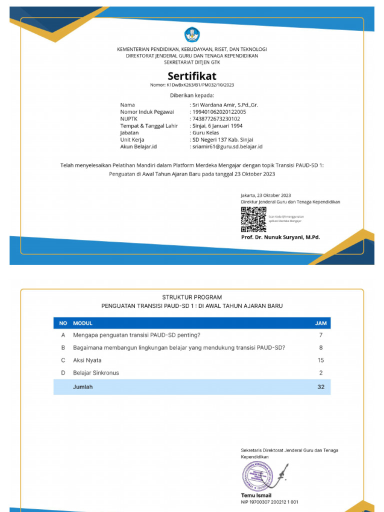 Cert. Transisi Paud-SD1 | PDF