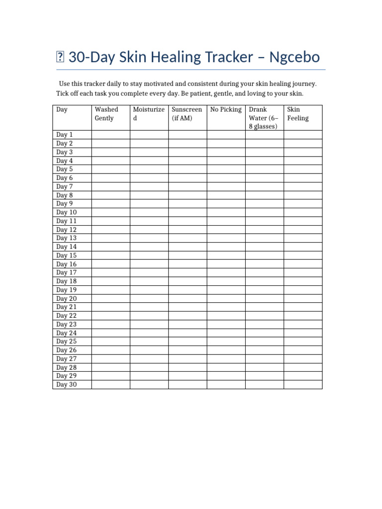 30-Day Skin Healing Tracker | PDF | Skin | Dermatology