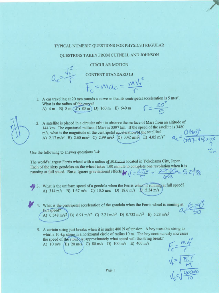 Circular Motion Key | PDF