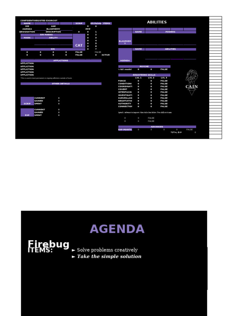 Cain Character Sheet | PDF | Role Playing Games | Gaming