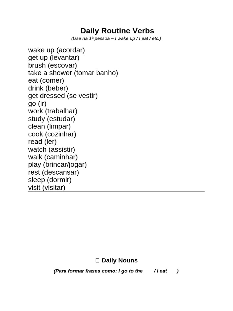Daily Routine Verbs | PDF