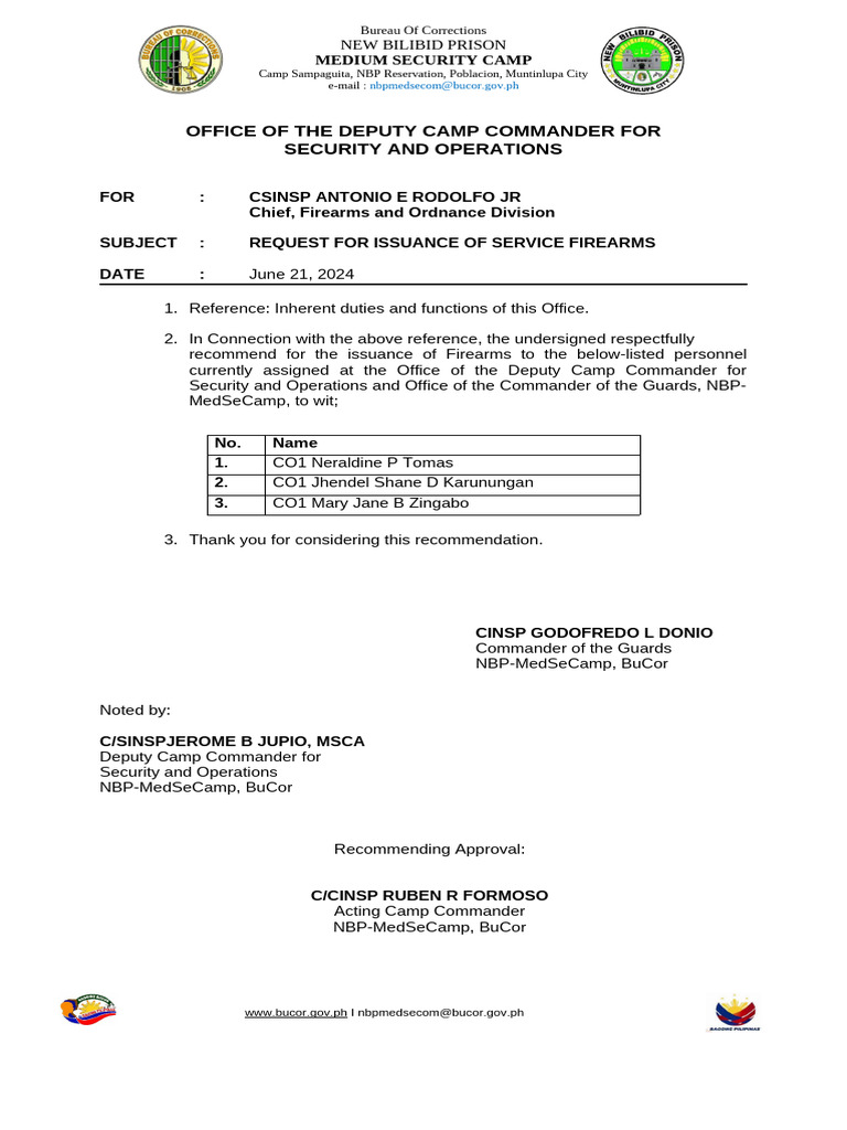 Request For Issuance of Firearms 1 | PDF