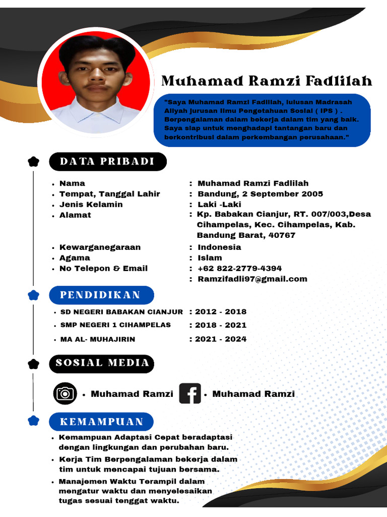 Putih Hitam Emas Modern Profesional CV Resume Riwayat Hidup | PDF