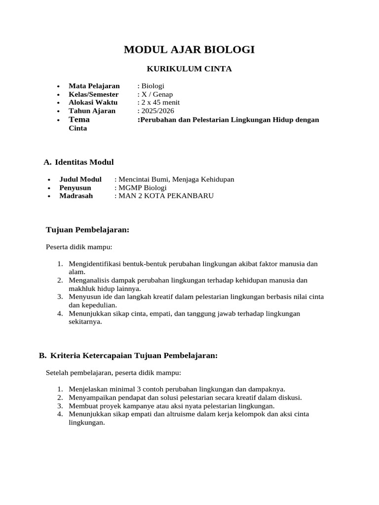 Modul Ajar Biologi Kurikulum Cinta | PDF