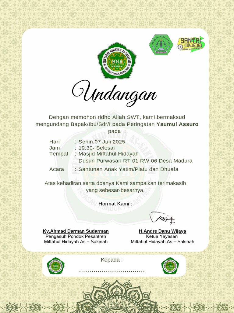 Undangan Hijau Dan Putih Dekorasi Islam Khitan | PDF