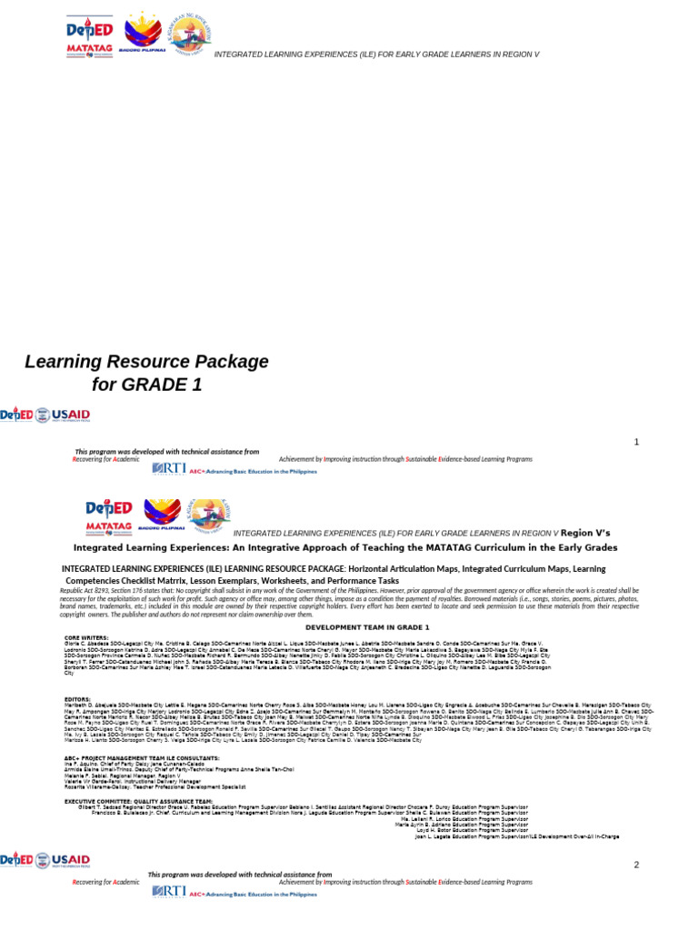 Final - Grade 1 Ile LR Package | PDF | Curriculum | Learning