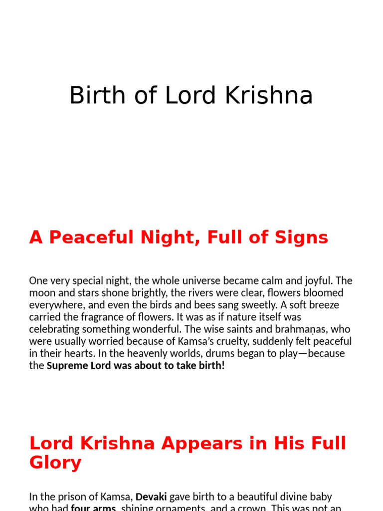 Birth of Lord Krishna Kids | PDF | Forms Of Vishnu
